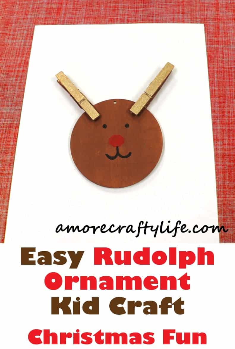 Easy Rudolph Wood Ornament - Christmas Kid Craft - A More Crafty Life