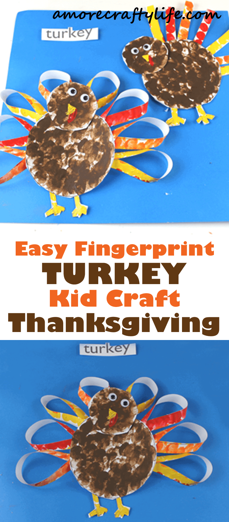 Fingerprint Turkey Kid Craft - Free Printable - A More Crafty Life