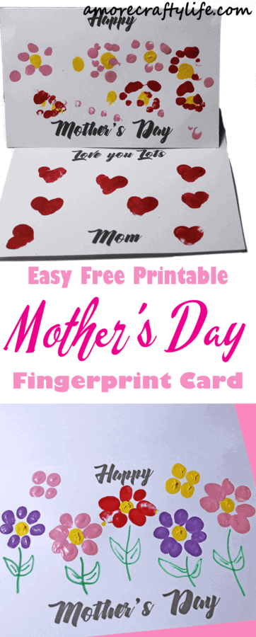 Printable Fingerprint Mother's Day Card - Handmade Gift - A More Crafty ...