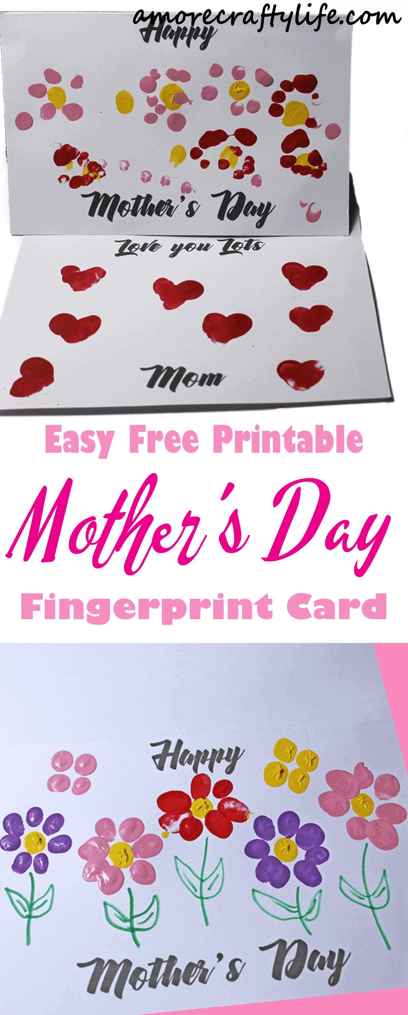 Printable Fingerprint Mother's Day Card - Handmade Gift - A More Crafty ...