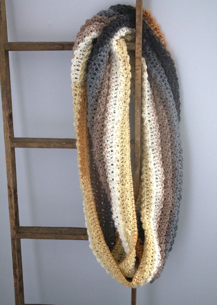 Easy Golden Brown Infinity Scarf Crochet Pattern: One Skein - A More ...