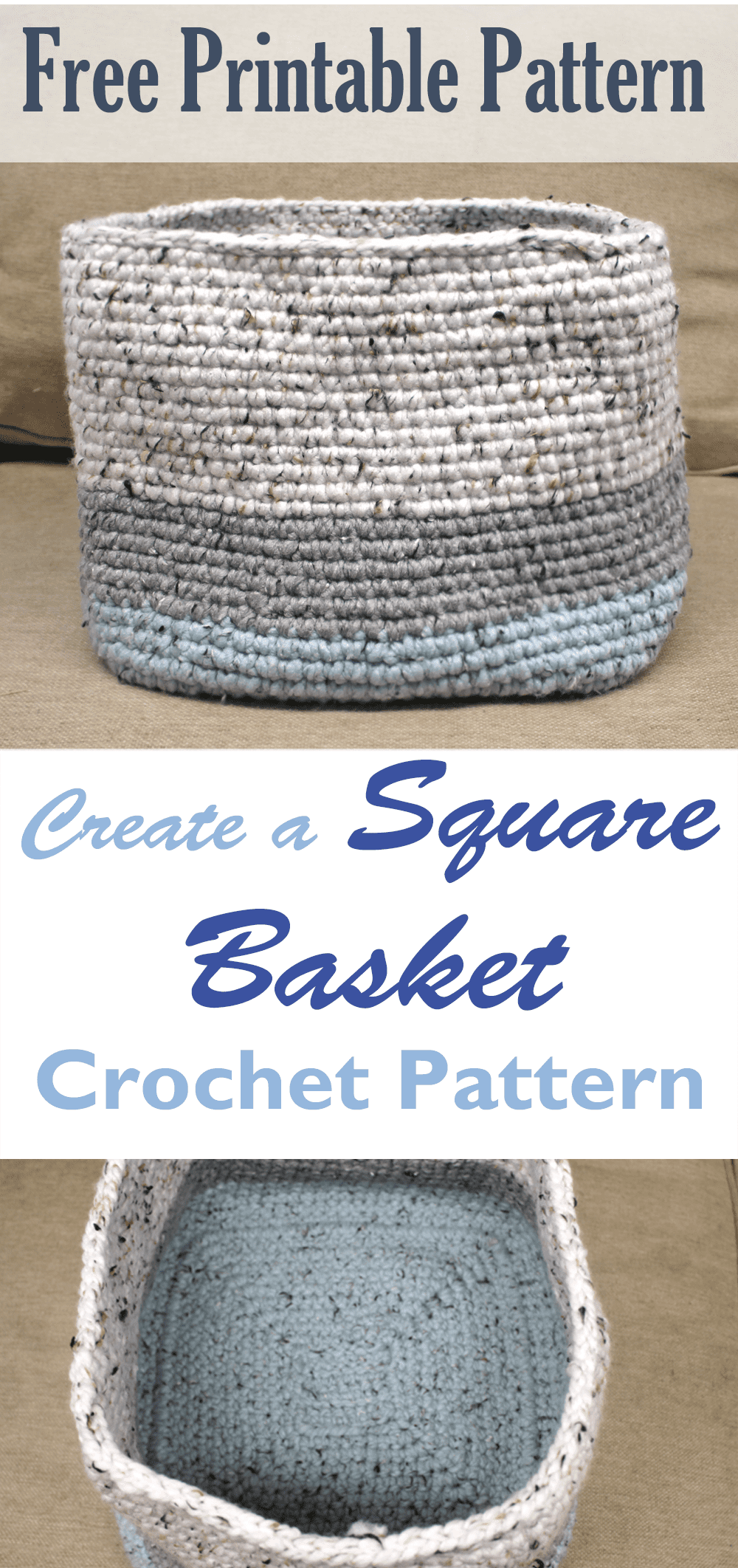 Gray Tweed Chunky Square Crochet Basket Pattern - A More Crafty Life