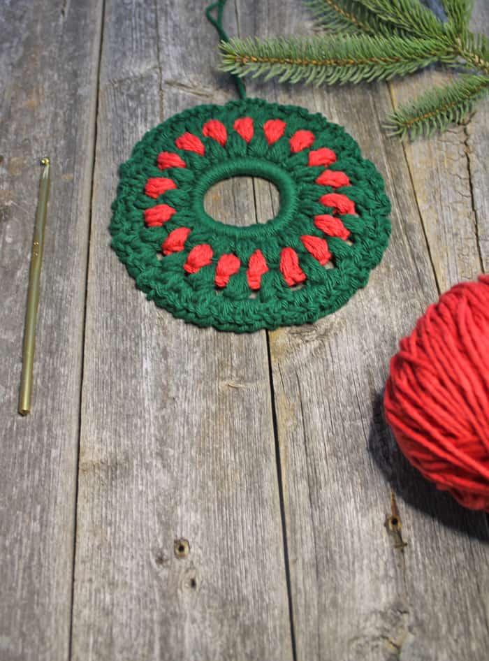 Mini Christmas Wreath Crochet Ornament Pattern - A More Crafty Life